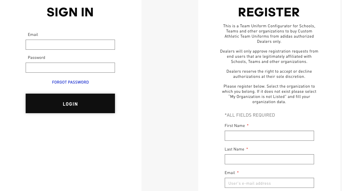 Dealers Only - Registering an Organization – Adidas Custom